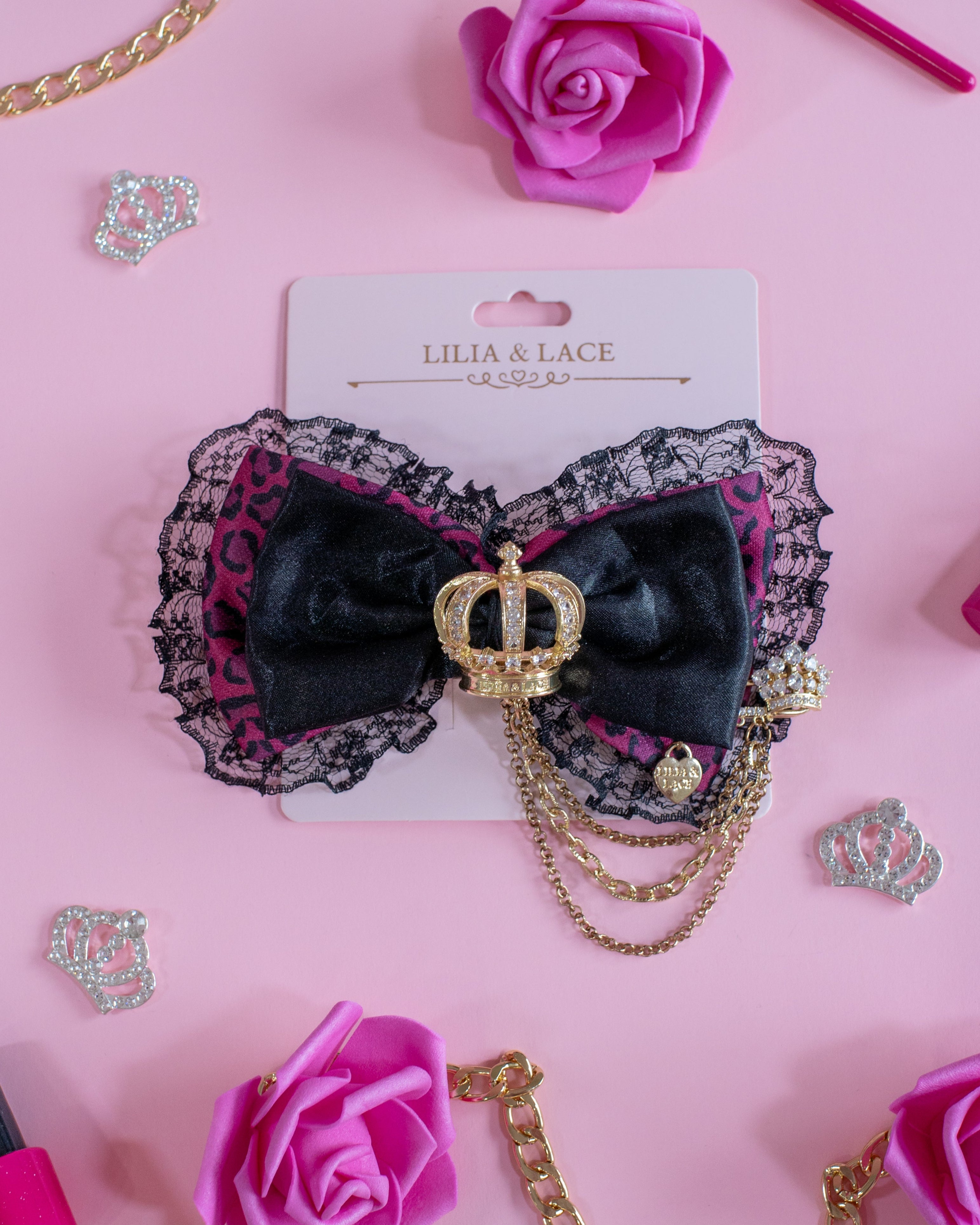 Agejo heart leopard crown hair bow [Gyaru line] – Lilia & Lace