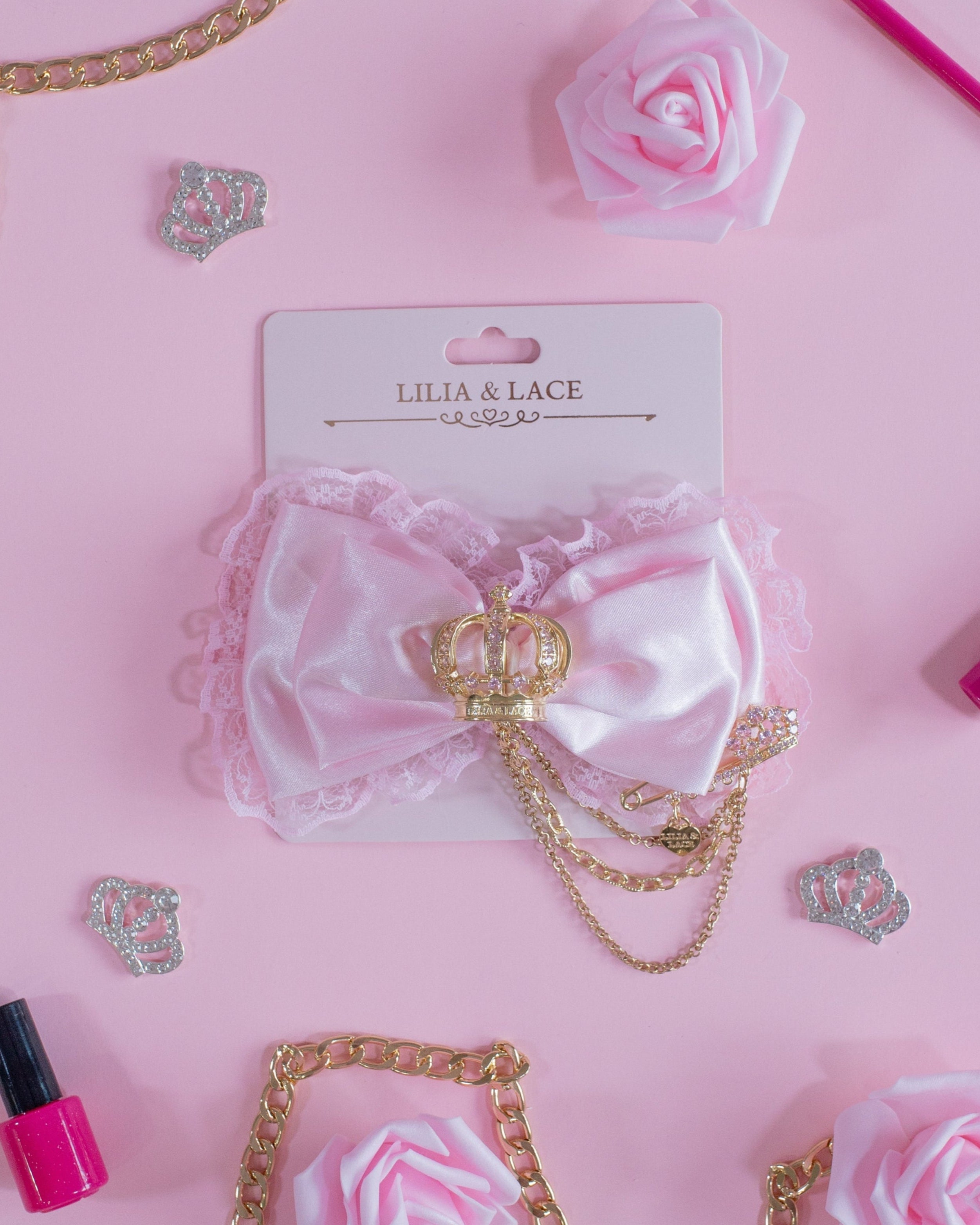 Himegyaru pastel pink crown hair bow [Gyaru line] – Lilia & Lace